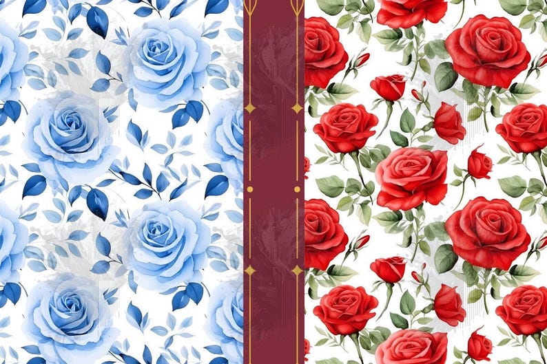 Red Rose Wildflower Seamless Pattern, Botanical Floral Digital Paper ...