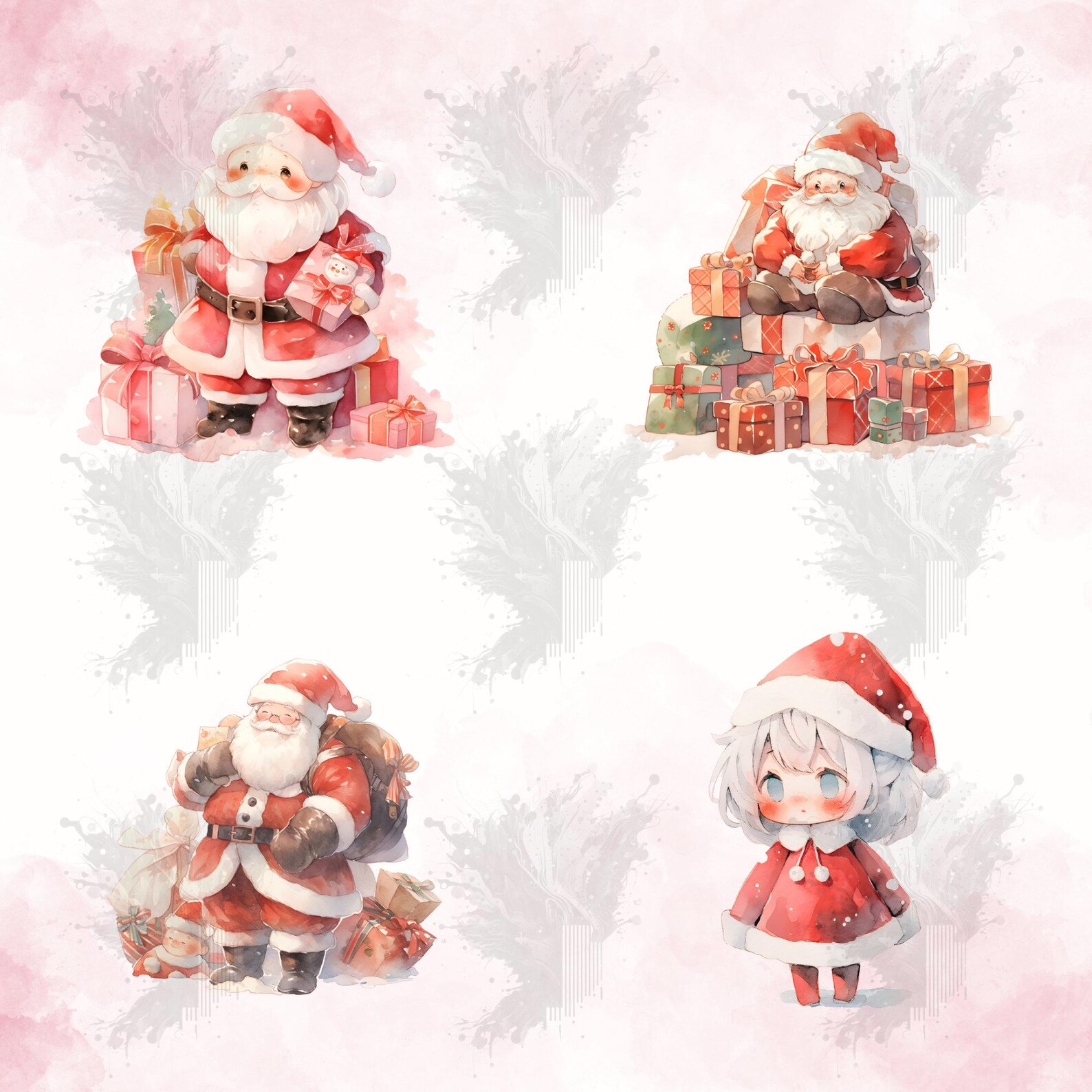 Kawaii Santa Claus Clipart Collection | Adorable Kawaii Christmas ...