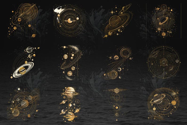 Gold Celestial Overlays | Transparent Solar System PNG Collection - Etsy