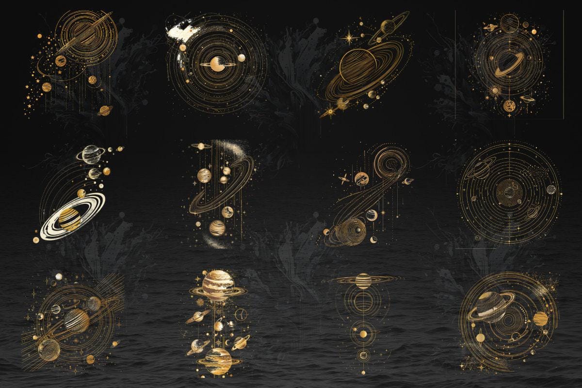 Gold Celestial Overlays | Transparent Solar System PNG Collection - Etsy