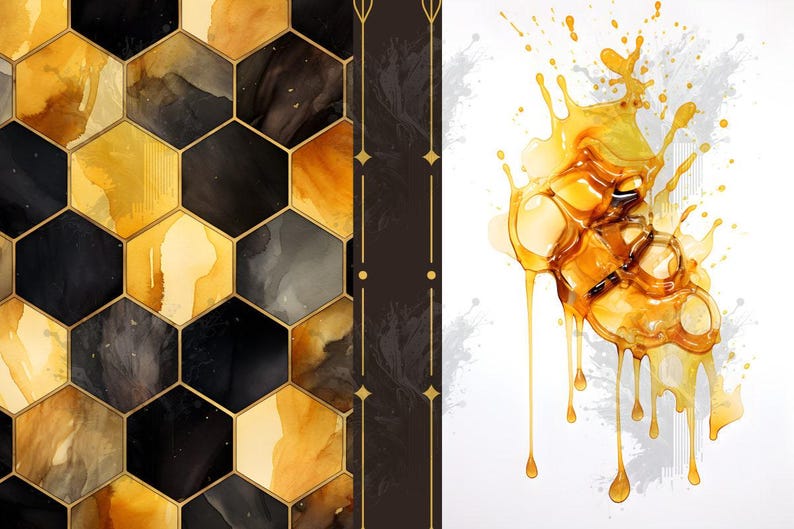 Bee and Honeycomb Digital Paper Pack | Glamorous Black and Gold ...