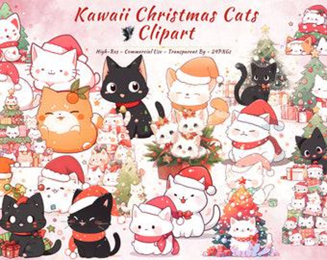 Kawaii Christmas Cats SVG PNG Clipart Collection | Adorable Kawaii ...