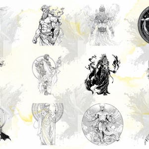 Divine Greek Black Line Clipart Collection | Zeus, Hades, Poseidon and ...