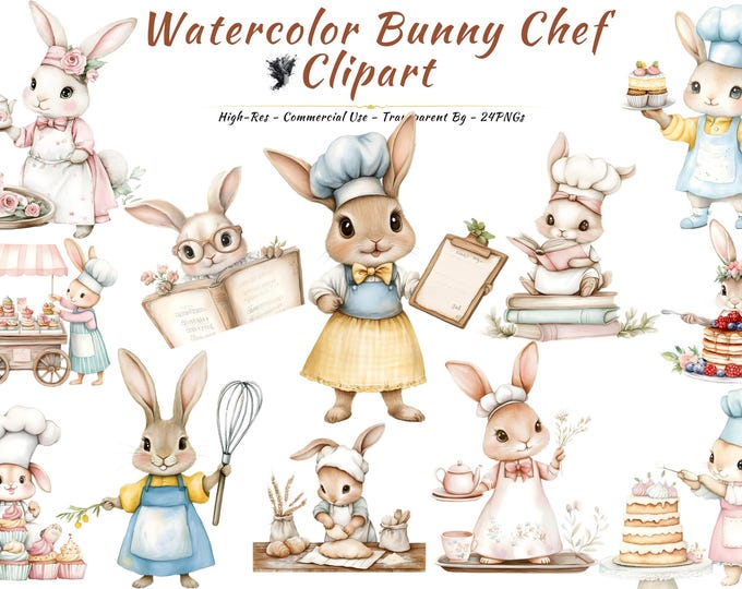 Bunny Baking, Chef & Kitchen Clipart - Delightful and Whimsical Designs ...