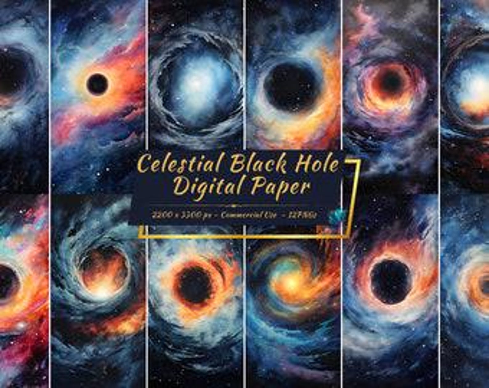 Celestial Black Hole, Wormhole Digital Paper Pack | Galaxy, Outer Space ...