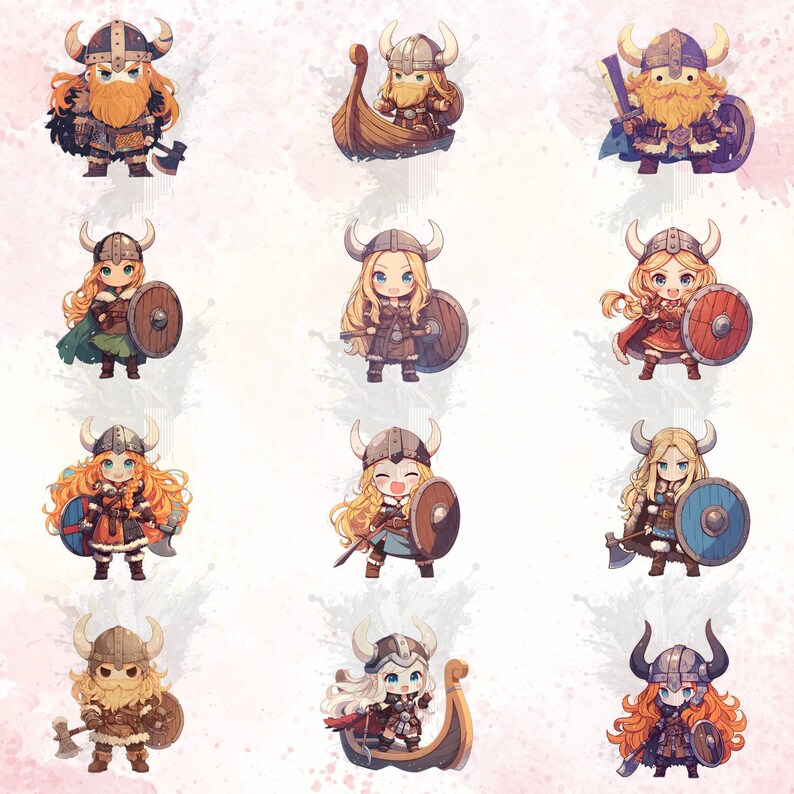 Kawaii Vikings PNG Clipart Collection | Chibi Viking Warriors, Shield ...