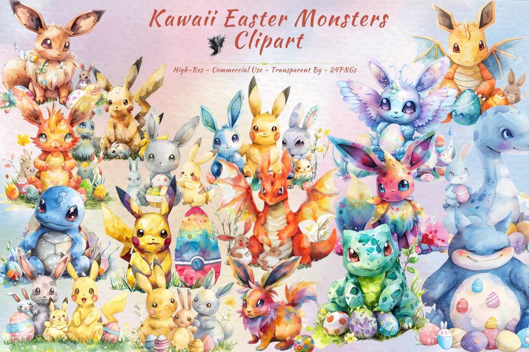 Cute Fantasy Creatures PNG Clipart | Chibi Monsters With Easter Eggs ...