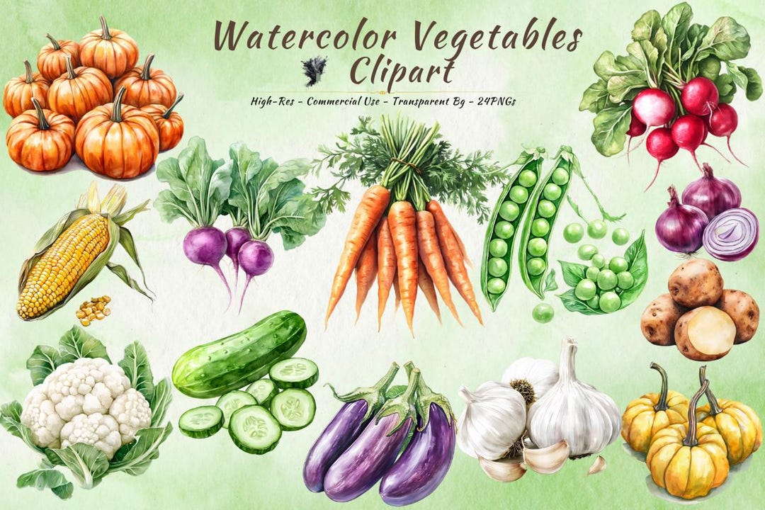 Watercolor Vegetables Clipart, Farm Fresh PNG, Transparent Background ...