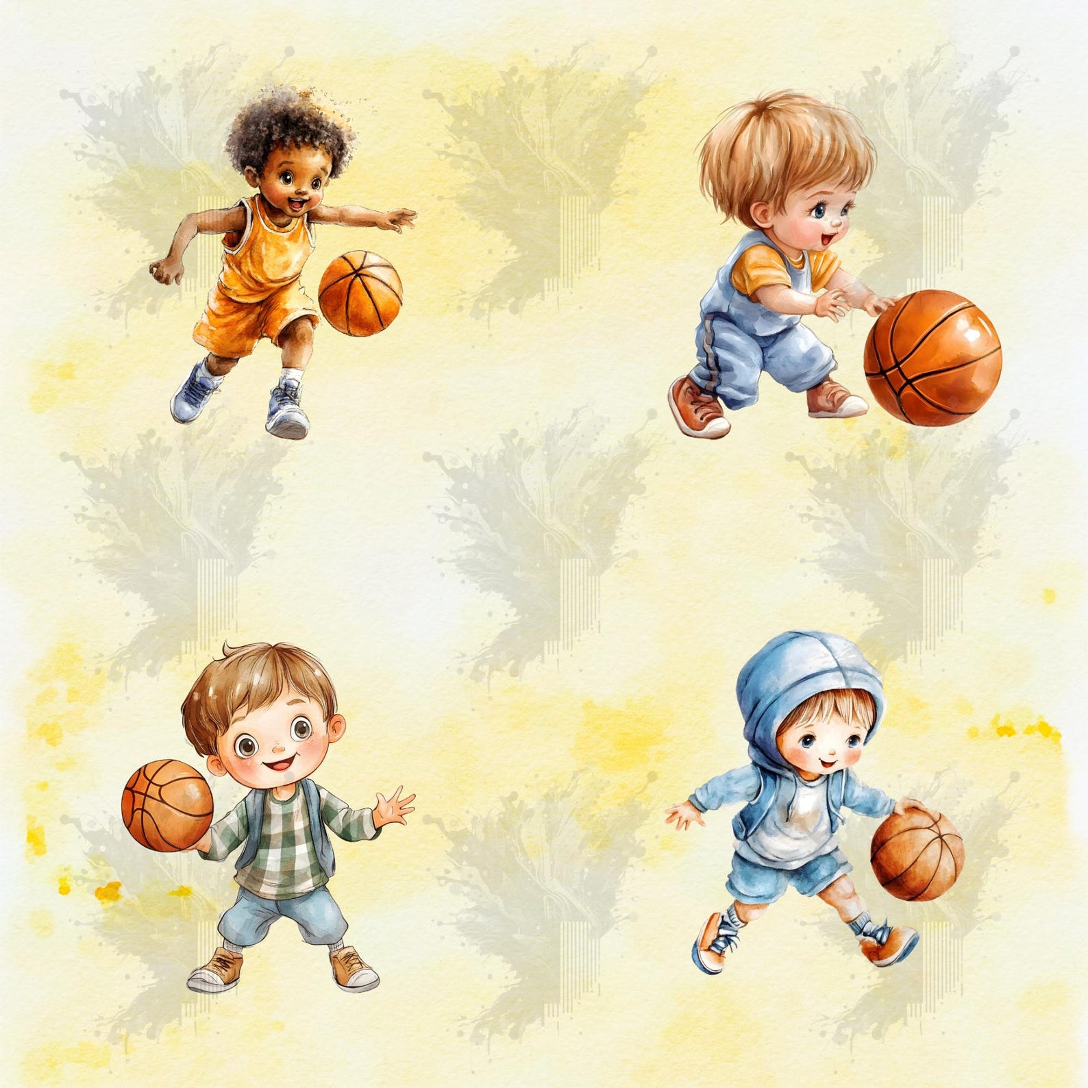 Watercolor Basketball Clipart | Kids Playing Basketball PNG | Sports ...
