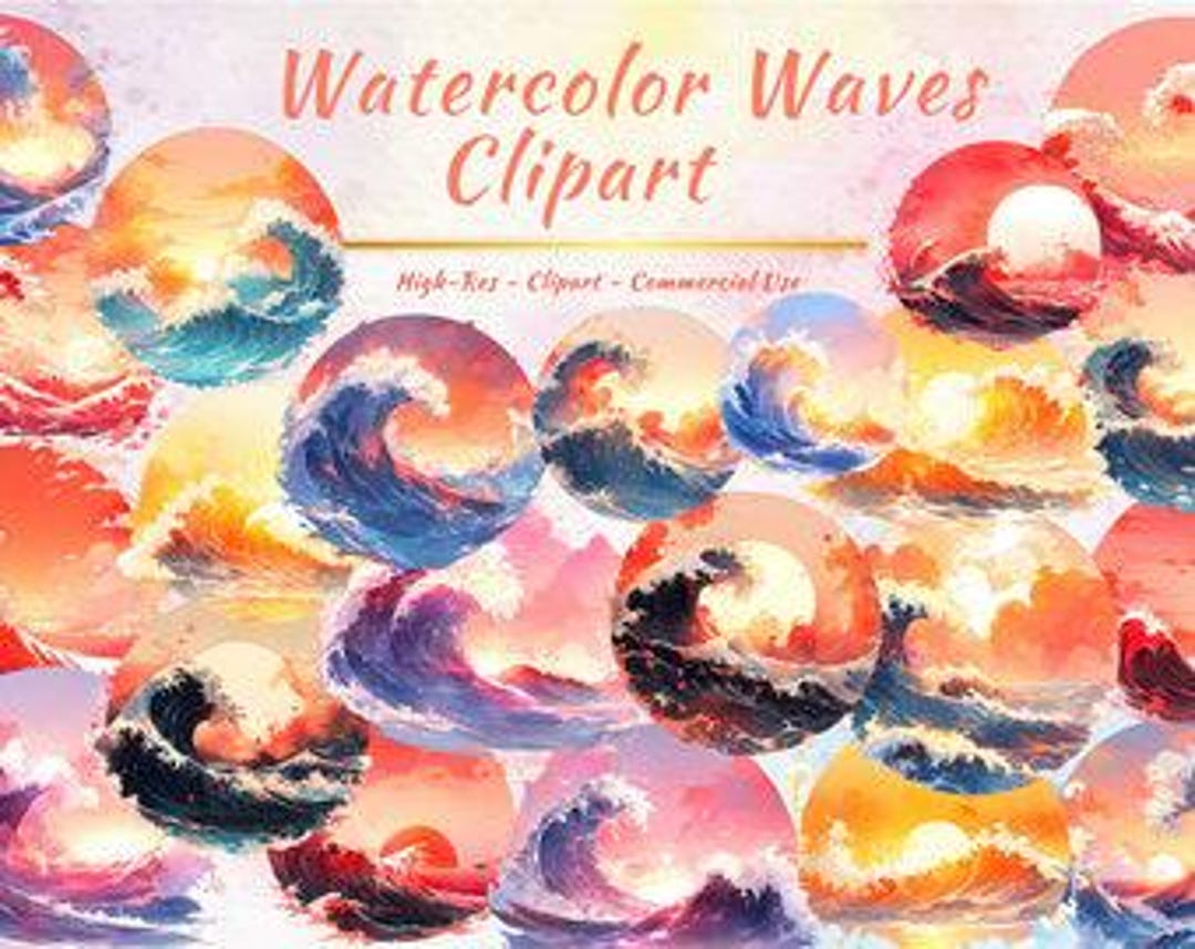 Exotic Waves PNG Clipart Collection | Ocean Sunset Clipart Bundle - Etsy
