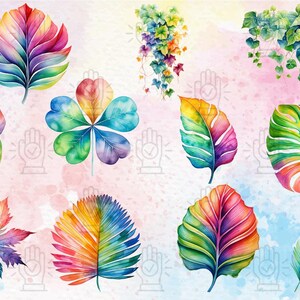 Rainbow Tropical Leaves Clipart: PNG Botanical Bundle (digital Download ...
