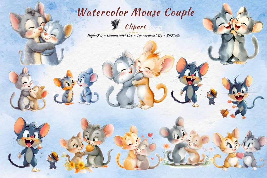 Cute Mice Clipart | Adorable Mouse Couple PNG | Romantic Cartoon Mouse ...