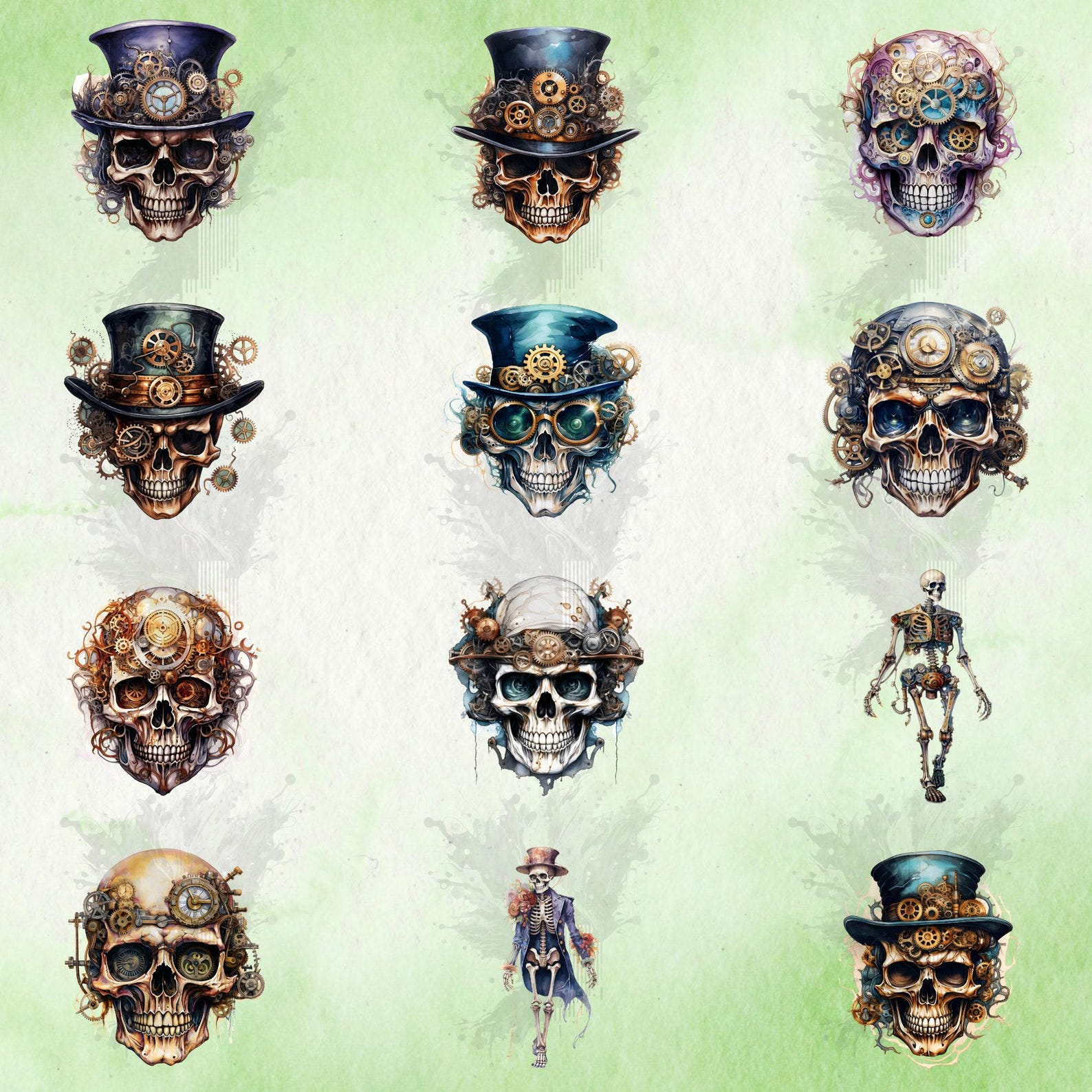 Steampunk Skull and Skeleton Clipart Collection | Victorian, Intricate ...