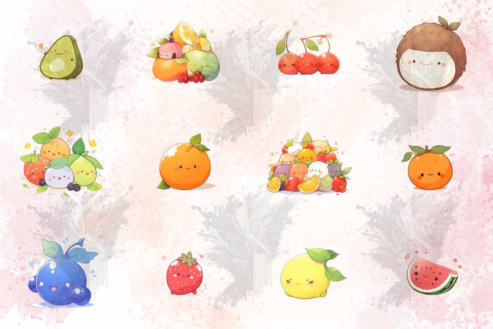 Kawaii Fruit PNG Clipart Set | Cute, Chibi Anime Style Strawberry ...