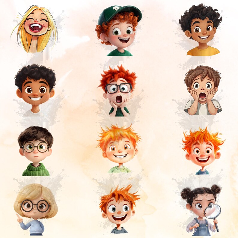 Watercolor Kids Emotions Clipart | Cute Child Faces PNG | Digital ...
