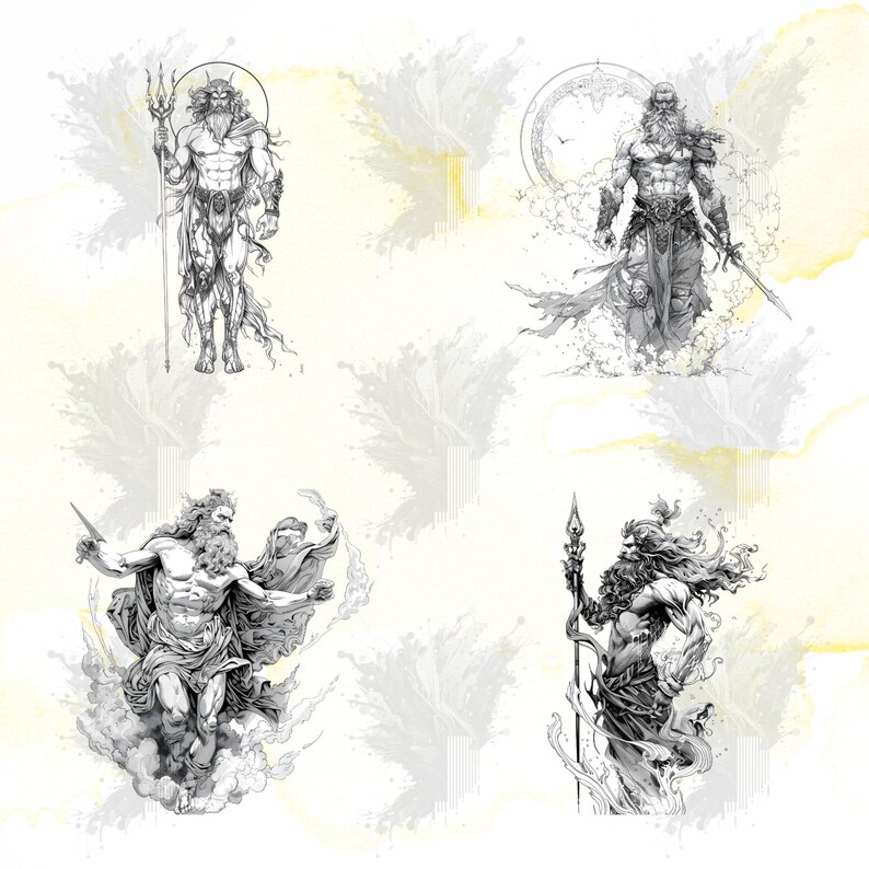 Divine Greek Black Line Clipart Collection | Zeus, Hades, Poseidon and ...