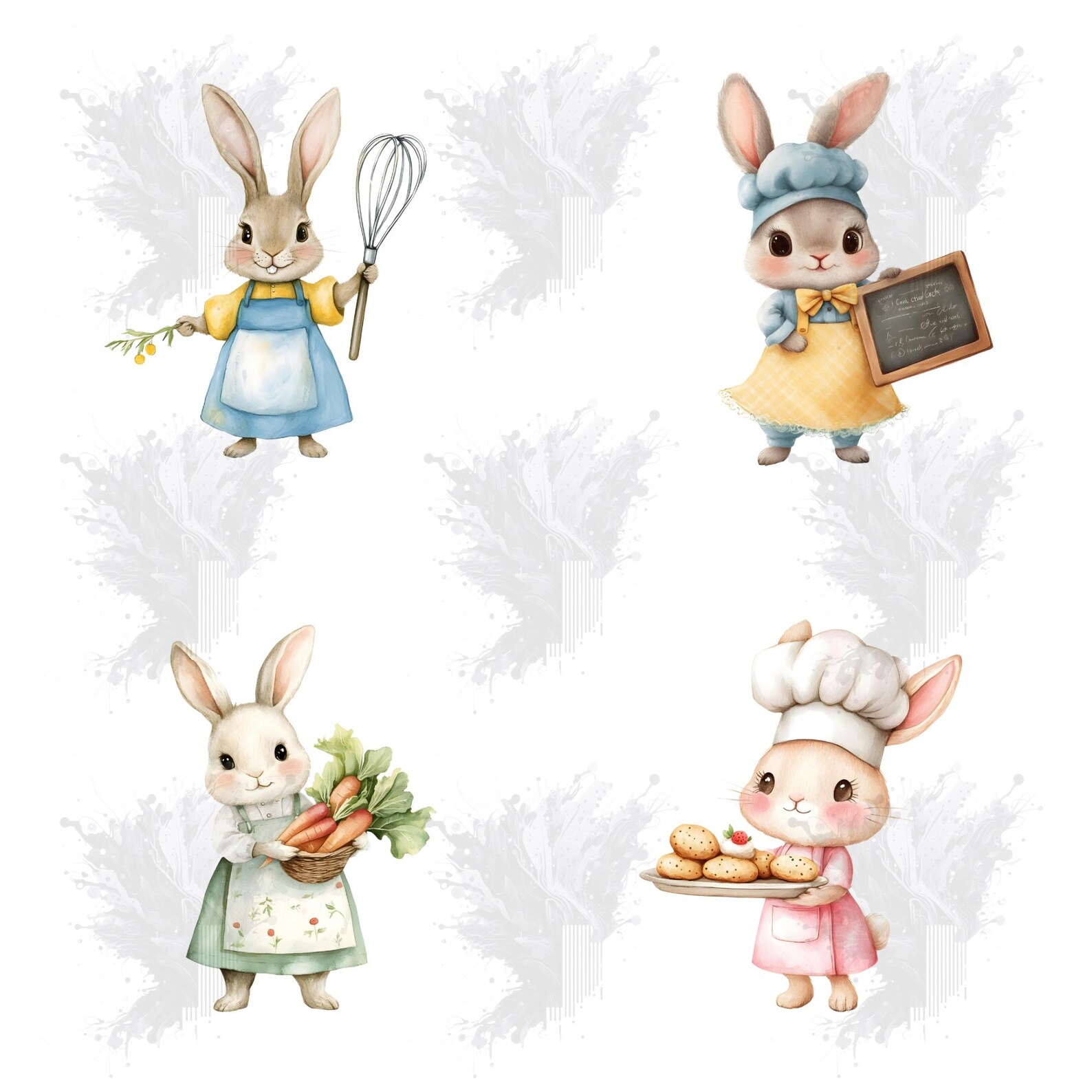 Watercolor Bunny Chef Clipart | 24 PNG Digital Downloads | Cute Baking ...