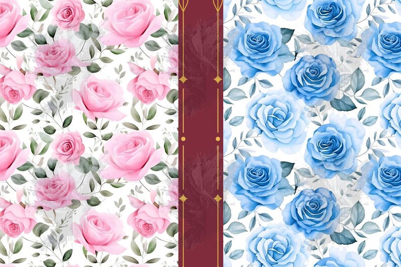 Red Rose Wildflower Seamless Pattern, Botanical Floral Digital Paper ...