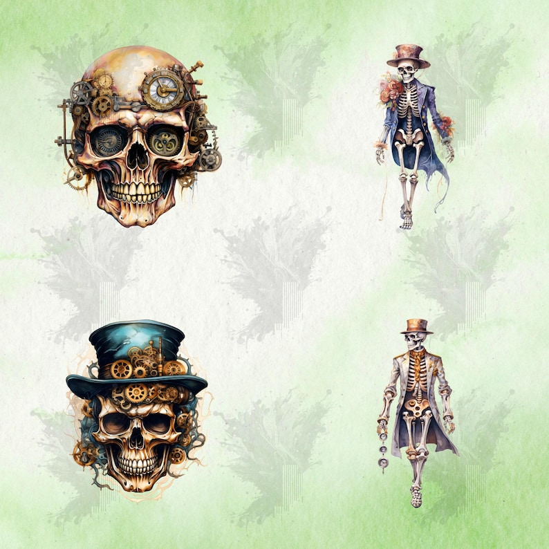 Steampunk Skull and Skeleton Clipart Collection | Victorian, Intricate ...
