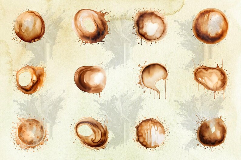 Coffee Stain Clipart Collection | Coffee and Espresso Ring Overlays - Etsy