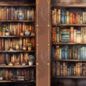 Printable Bookshelf Digital Paper Pack | Cozy, Book Lover's Backgrounds ...