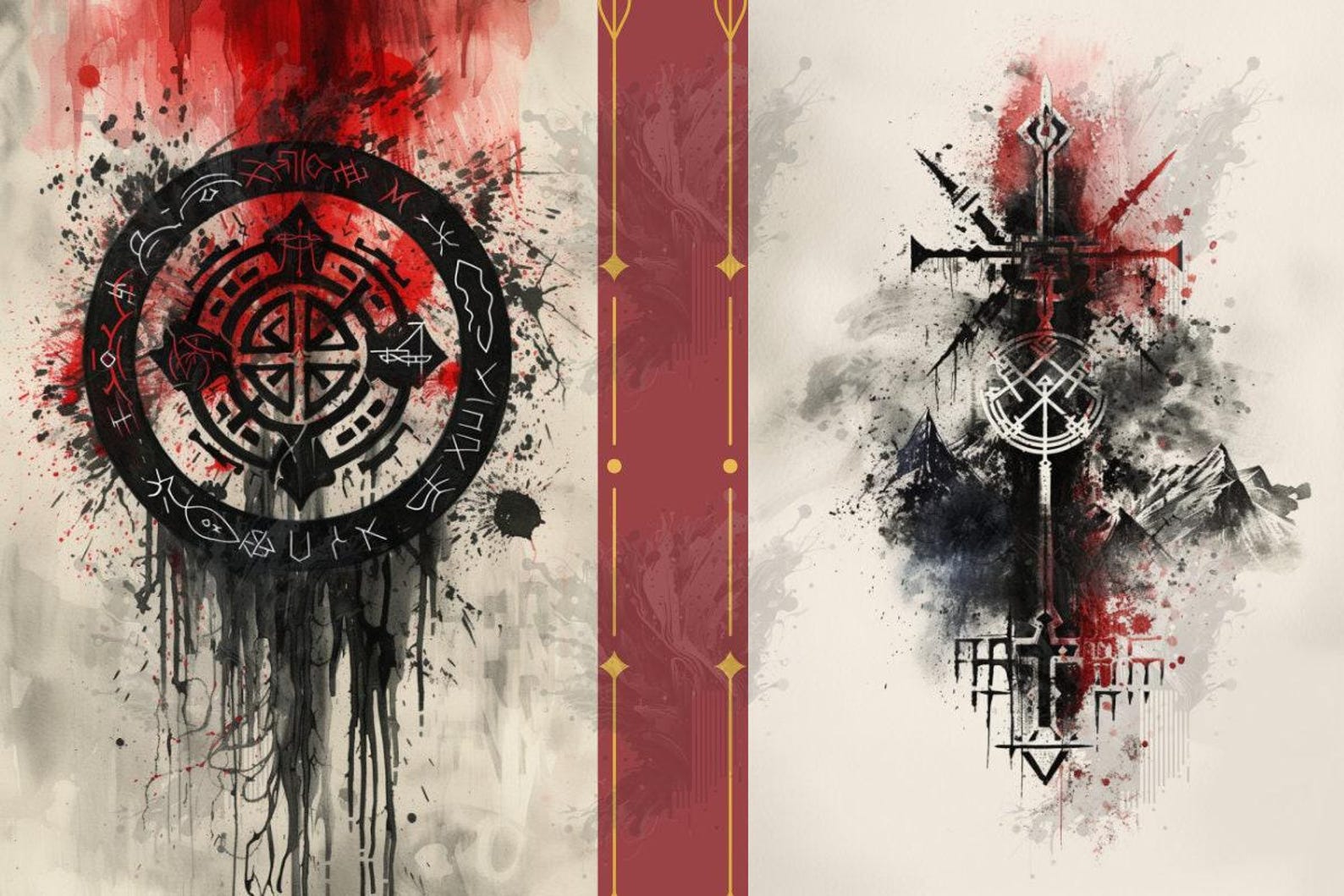 Nordic Tattoo Design Digital Paper Collection | Digital Norse Symbols ...