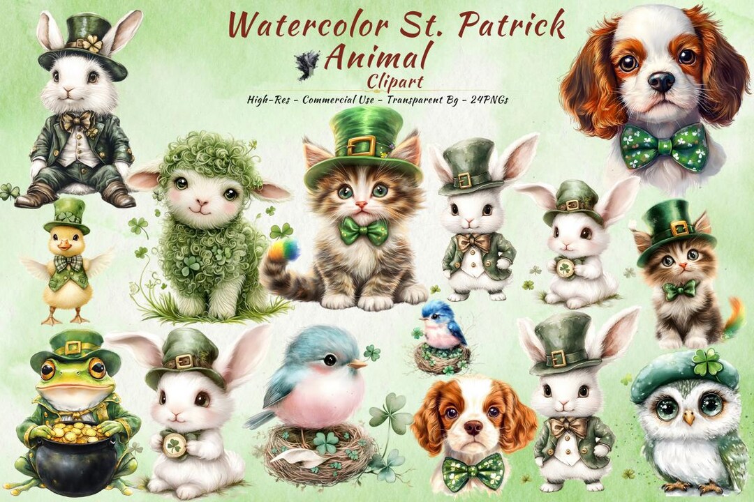 St. Patrick’s Day Animal Clipart | Cute Irish-themed PNG | Digital ...