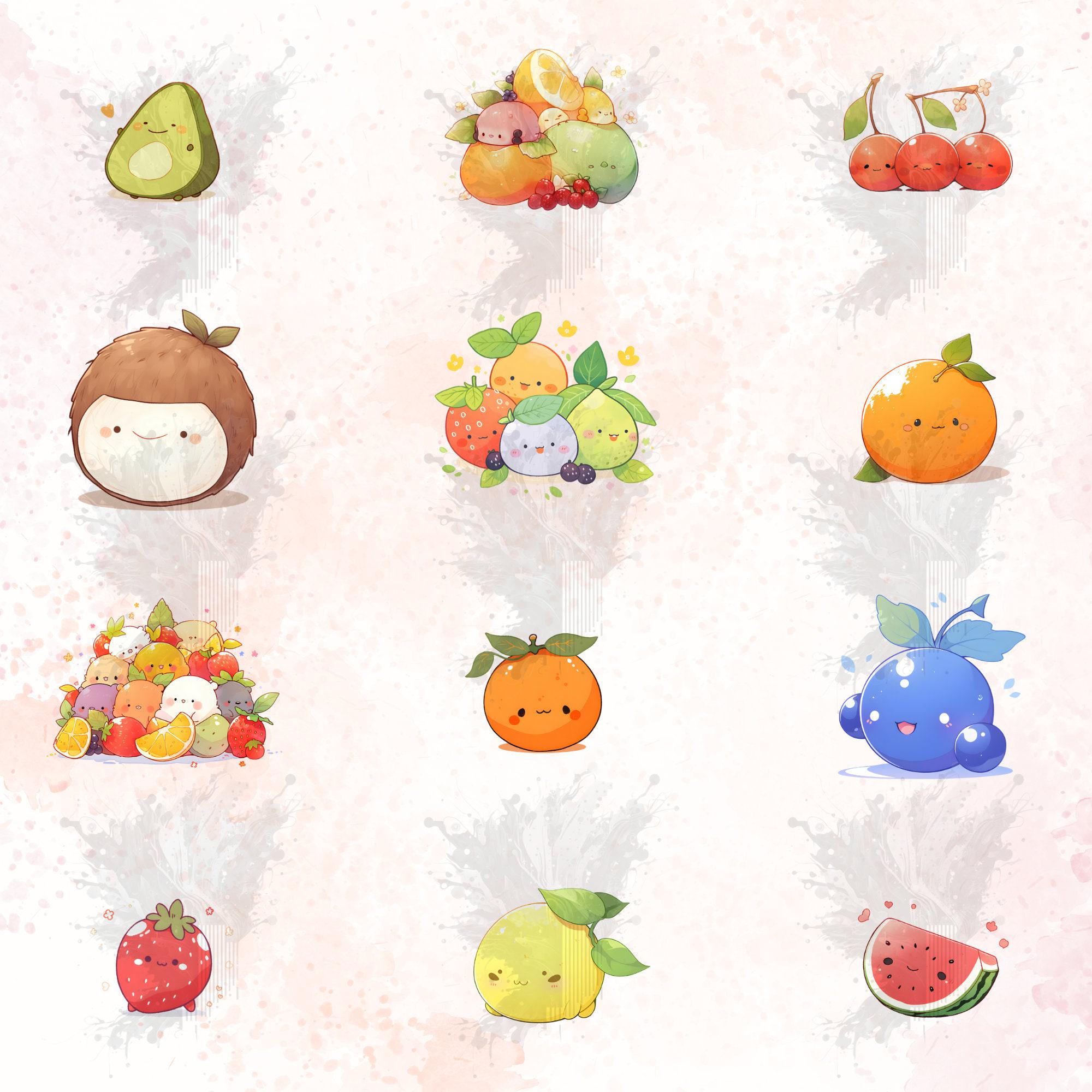Kawaii Fruit PNG Clipart Set | Cute, Chibi Anime Style Strawberry ...