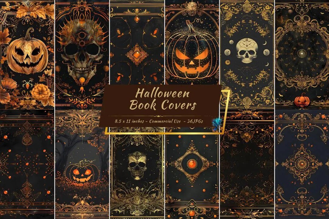 Halloween Book Covers Digital Prints | Grimoire Cover Pages and Spines ...