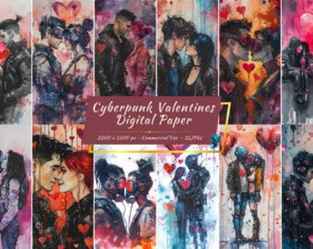Cyberpunk Romance Valentine's Day Digital Paper Collection - Etsy