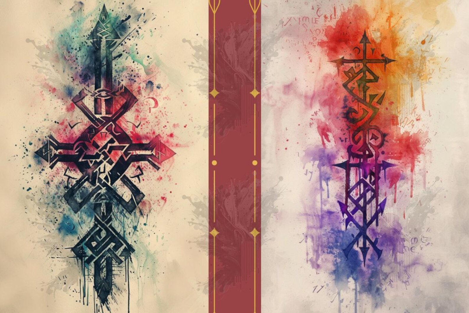 Nordic Tattoo Design Digital Paper Collection | Digital Norse Symbols ...