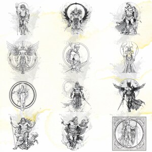 Divine Greek Black Line Clipart Collection | Zeus, Hades, Poseidon and ...