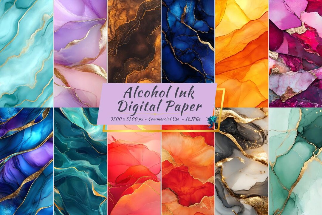 Alcohol Ink Digital Paper Bundle, Abstract Background Textures, Vibrant ...