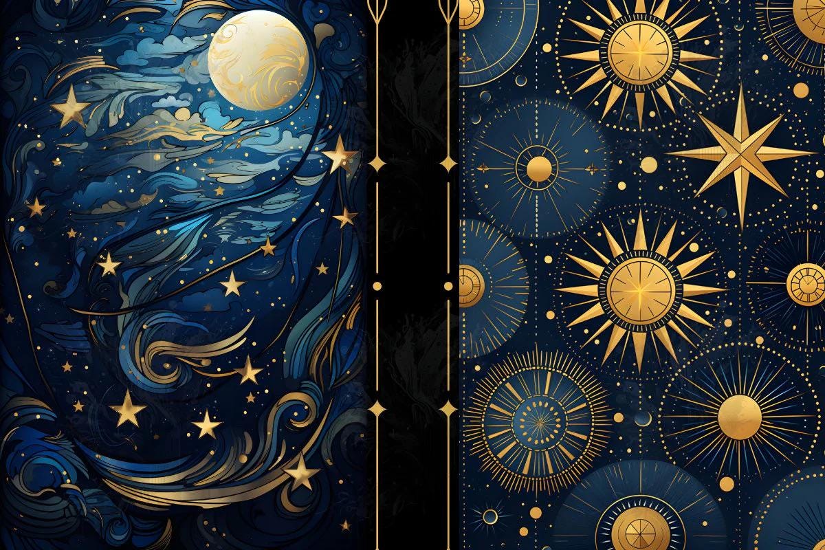 Celestial Galaxy Digital Paper | Moon, Sun, Stars Digital Background - Etsy
