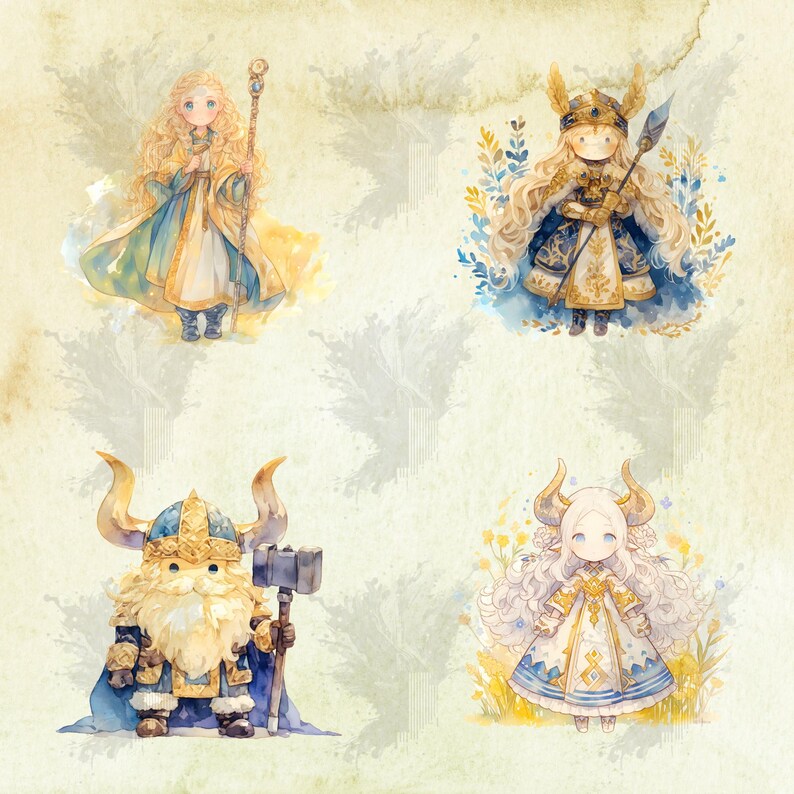 Kawaii Nordic Gods PNG Clipart Collection | Chibi Thor, Odin, Loki and ...