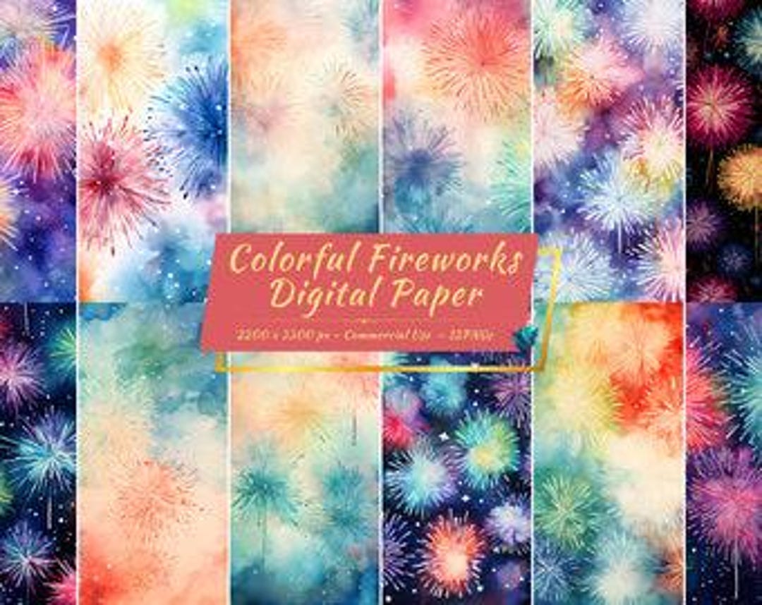 Colorful Rainbow Fireworks Digital Paper Pack | Party, New Year ...