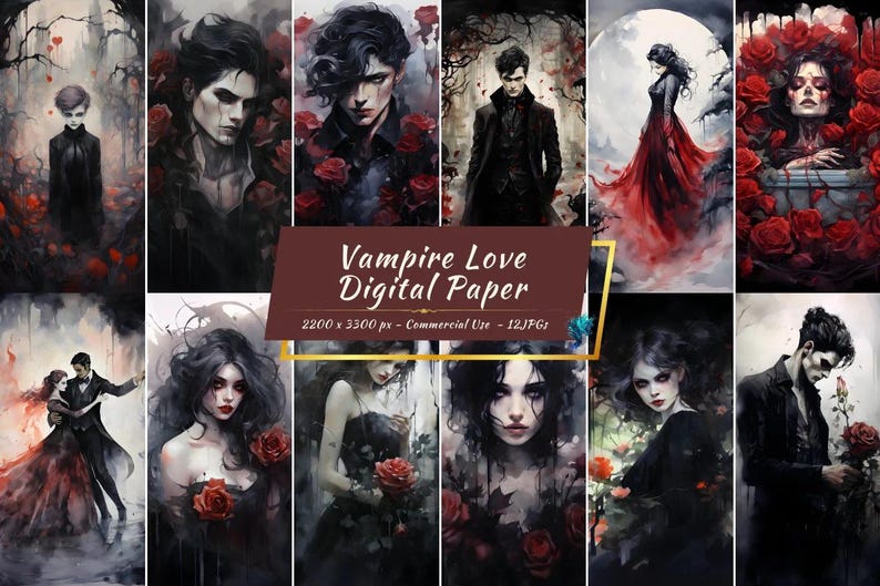 Vampire Love Digital Paper Pack | Gothic, Dark, Roses Backgrounds - Etsy