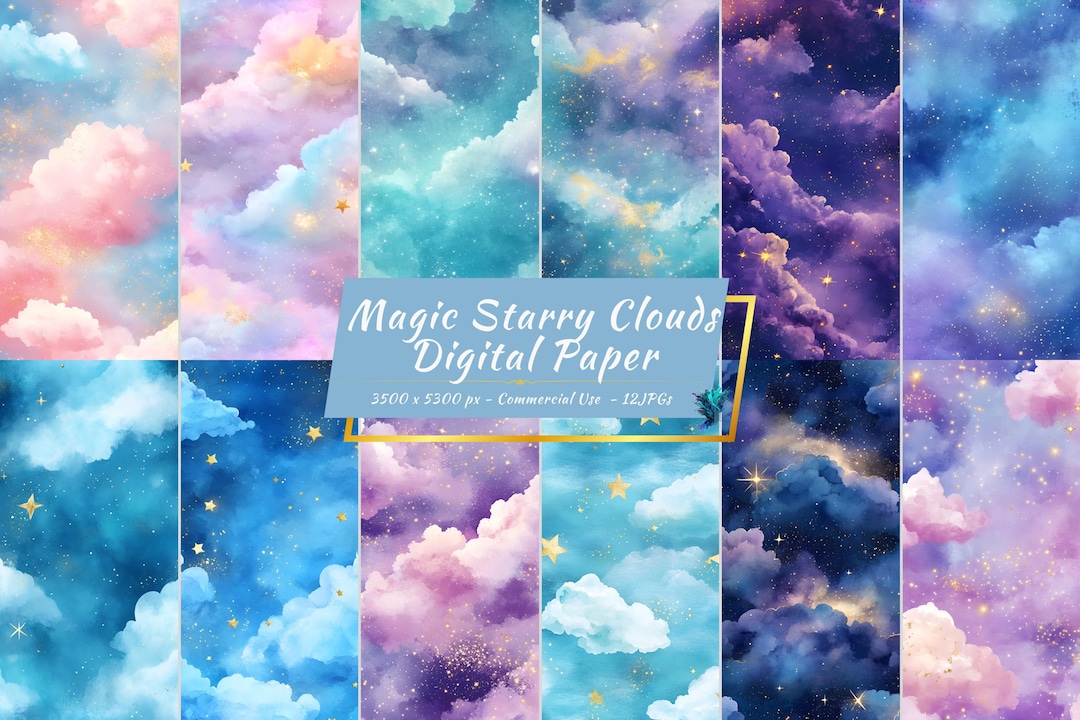 Watercolor Starry Sky Digital Paper | Galaxy Cloud Backgrounds (jpgs ...