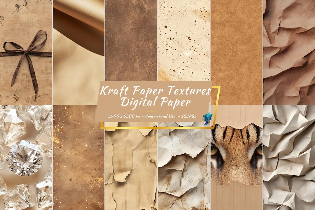 Kraft Paper Digital Textures, Brown Paper Backgrounds, Grunge Vintage ...