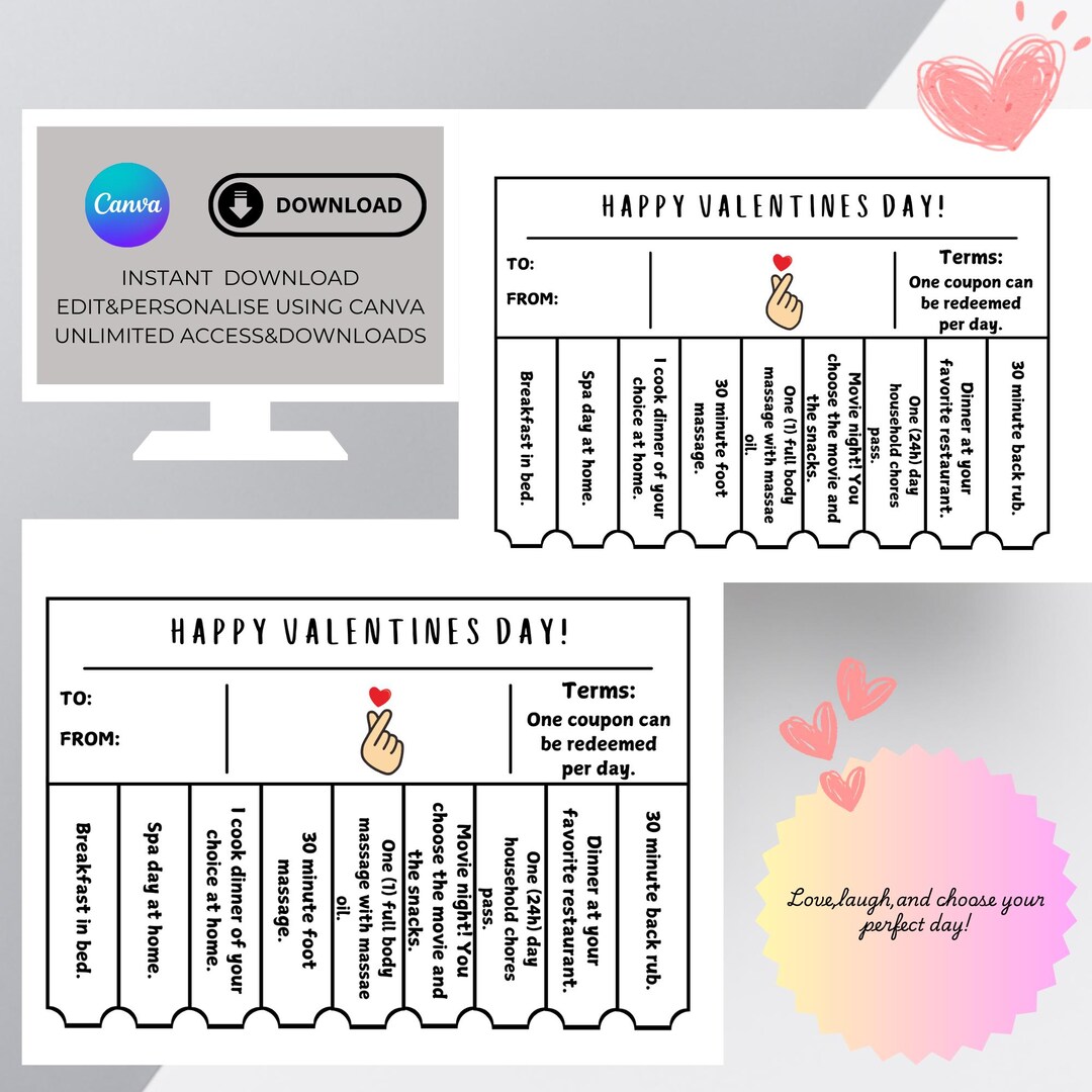 Customizable Valentine Love Coupons,valentines Day Gift Coupons ...