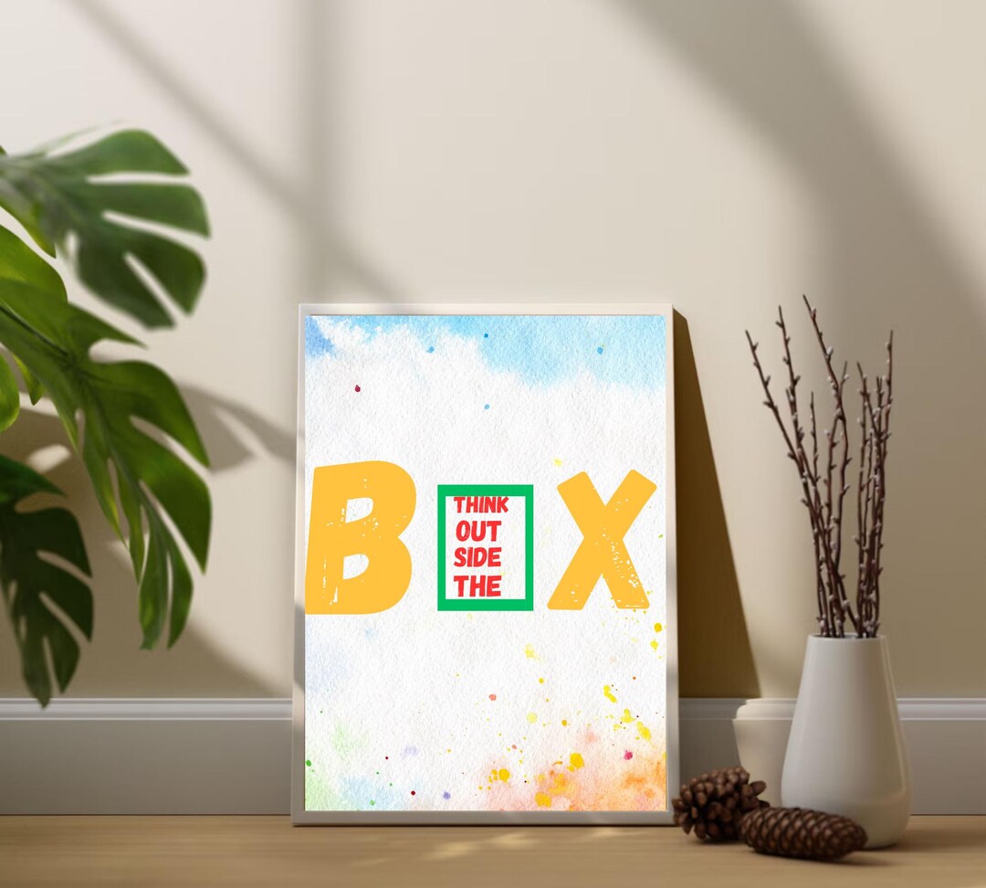 Think Outside the Box Print Home Office Decor Inspirational Quote ...