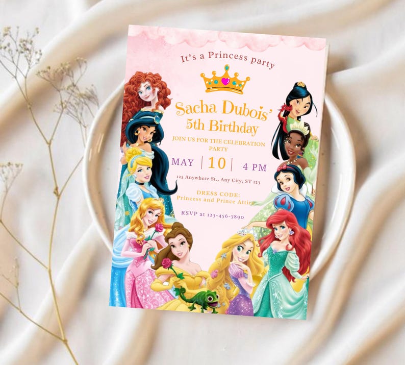 Princess Birthday Invitation Template Editable Printable Invite ...