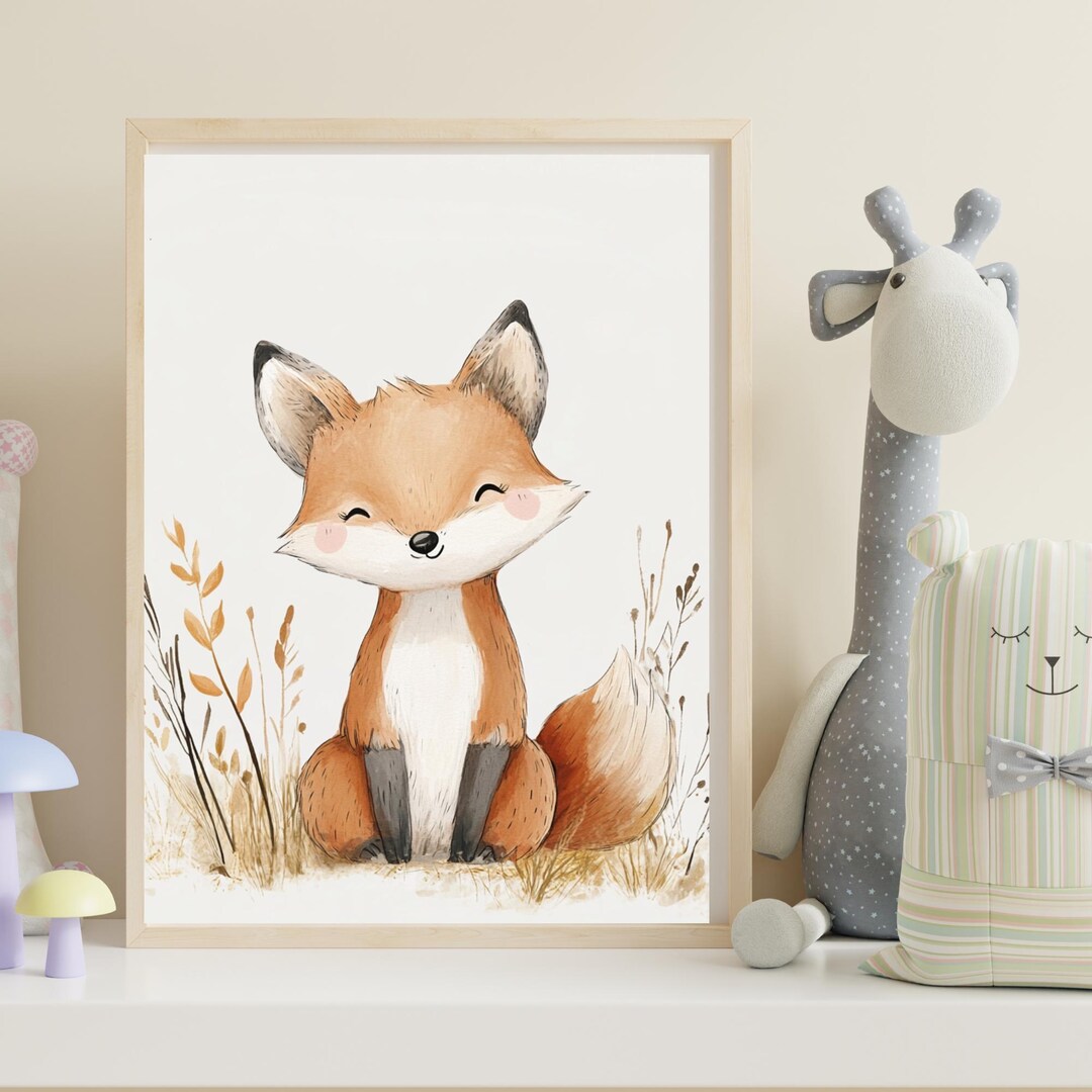 Cute Fox Digital Print,woodland Animal Nursery Wall Art,adorable Fox ...