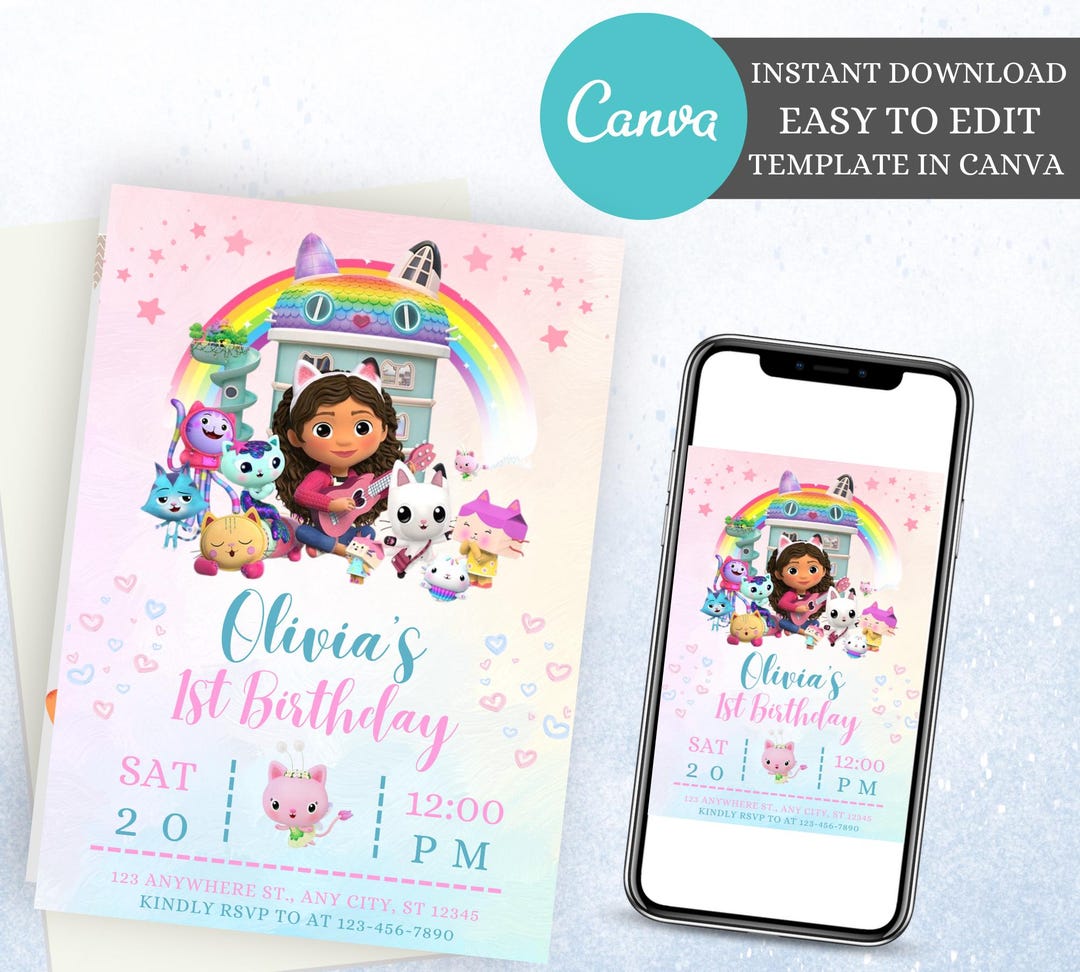 Editable Gabby's Dollhouse Birthday Invitation (digital Download) - Etsy