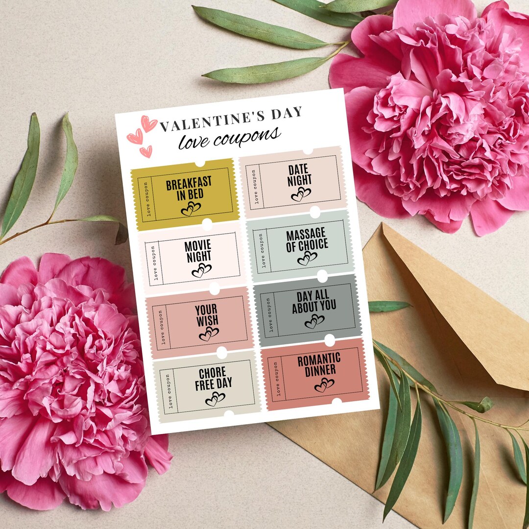 Valentines Day Love Coupons ,printable 8.5x11 Inch Sheet to Cut and Use ...