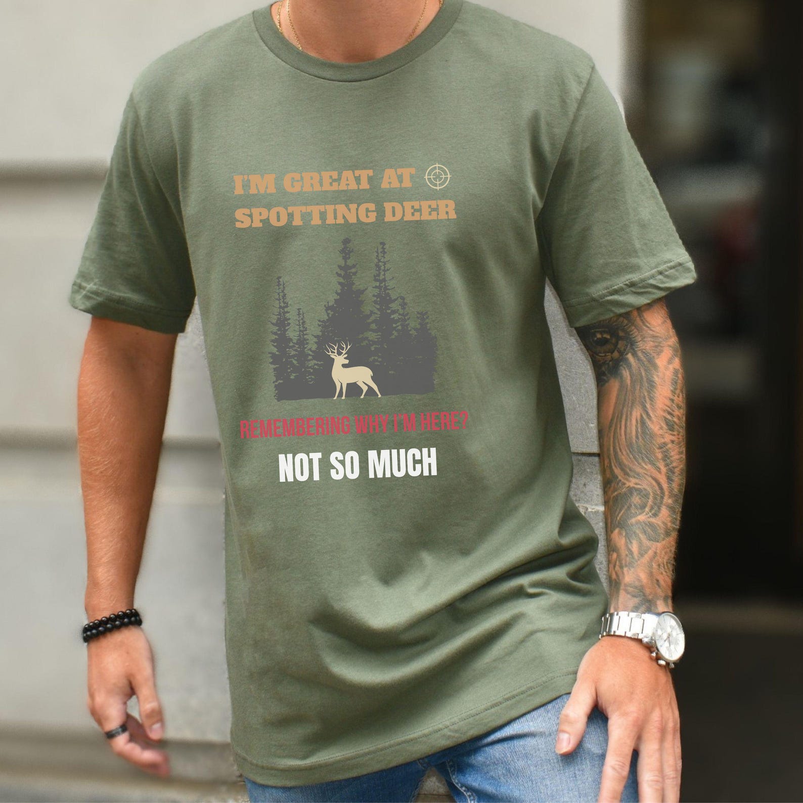 Funny Hunting Shirt for Men, Spotting Deer but Forgetting Why Tee ...