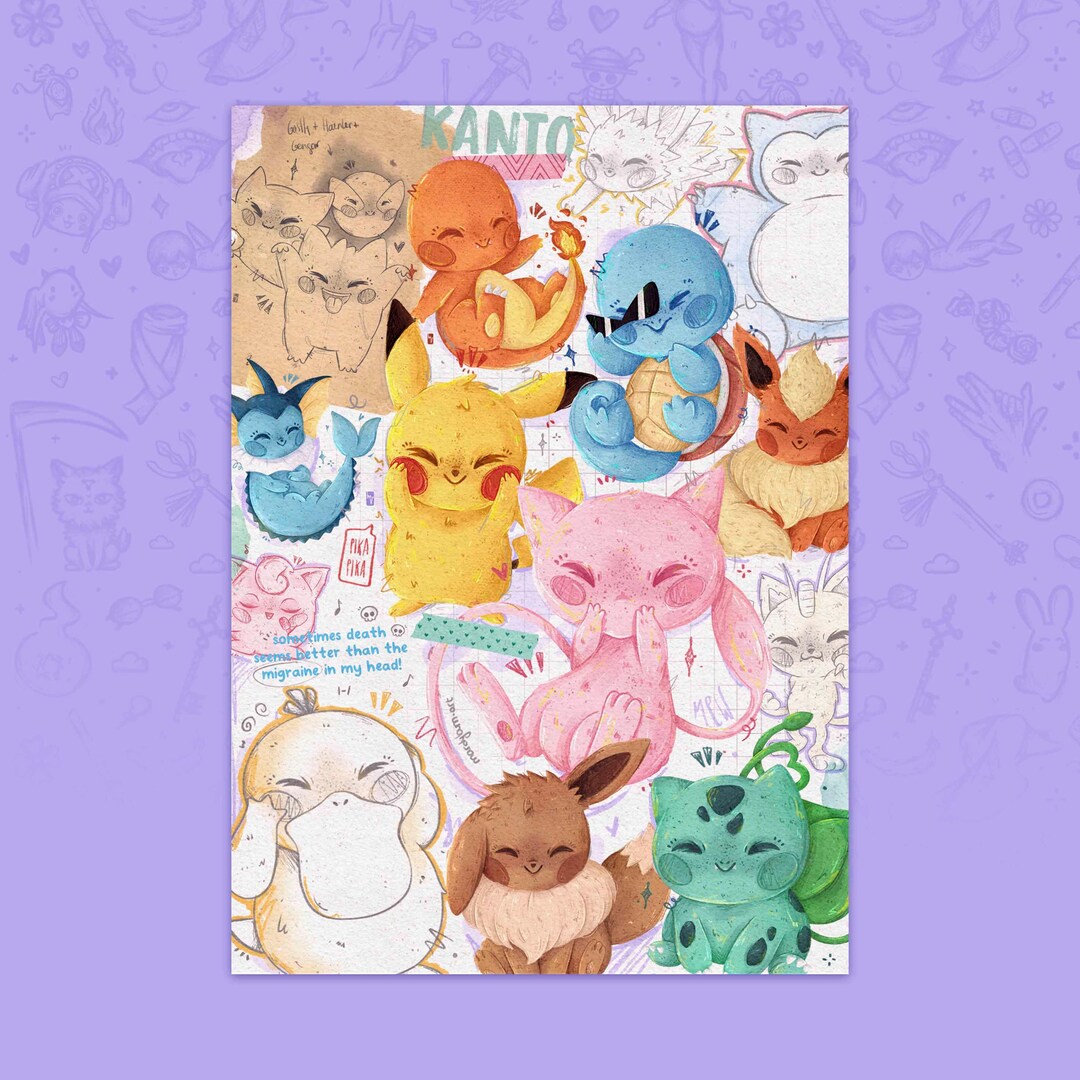 Print Kanto Bulbasaur Charmander Squirtle Pikachu Mew Snorlax Gengar ...