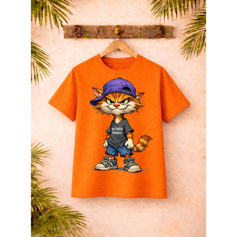 Grumpy Orange Cat Shirt, Not Today Human Graphic Tee, Streetwear Feline ...
