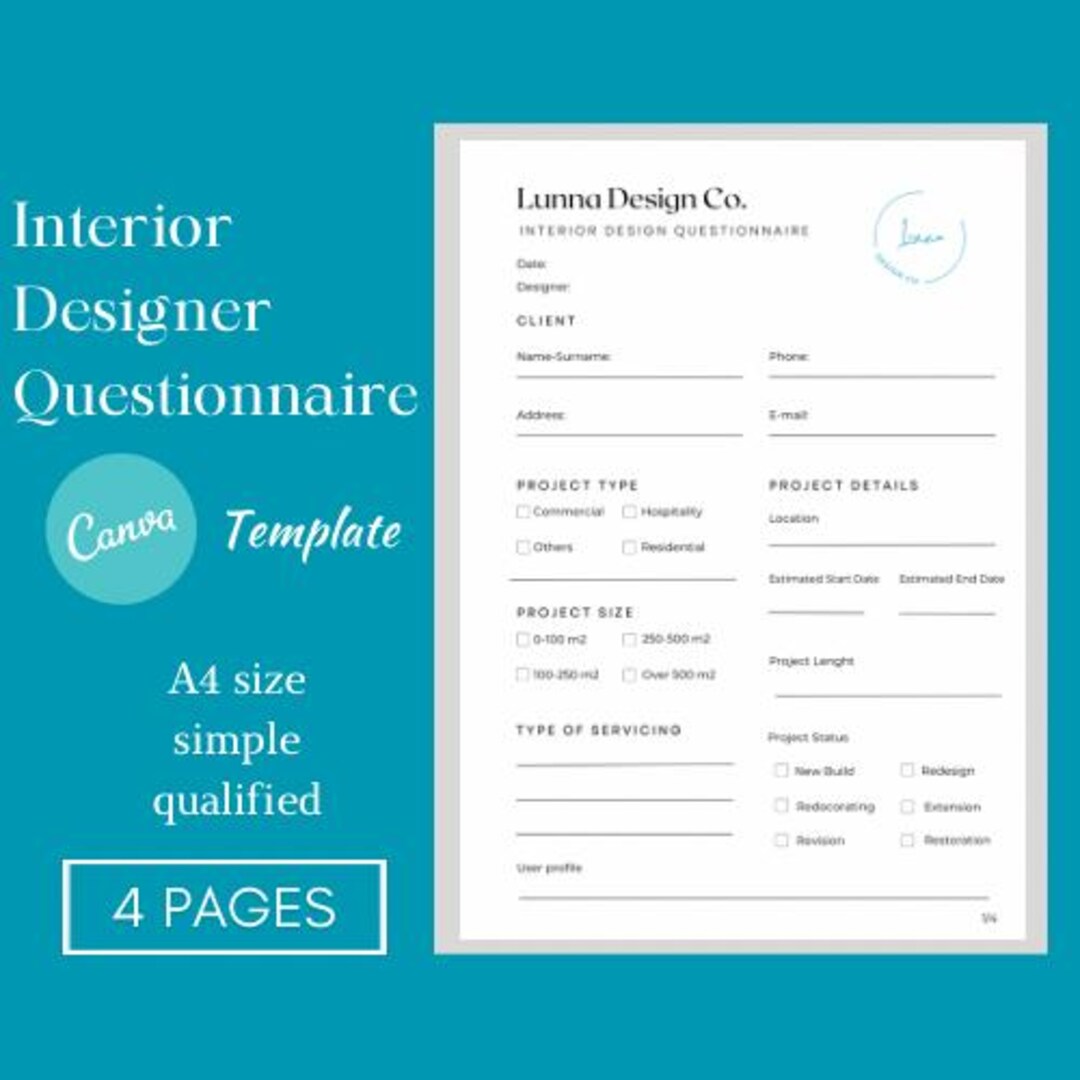 Interior Designer Client Questionnaire Template - Etsy