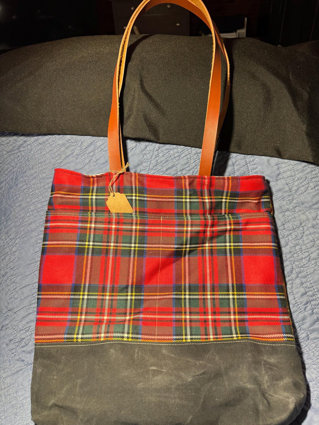 Christmas Holiday Bag Tartan Scottish Fabric Bag and Leather Strapping ...